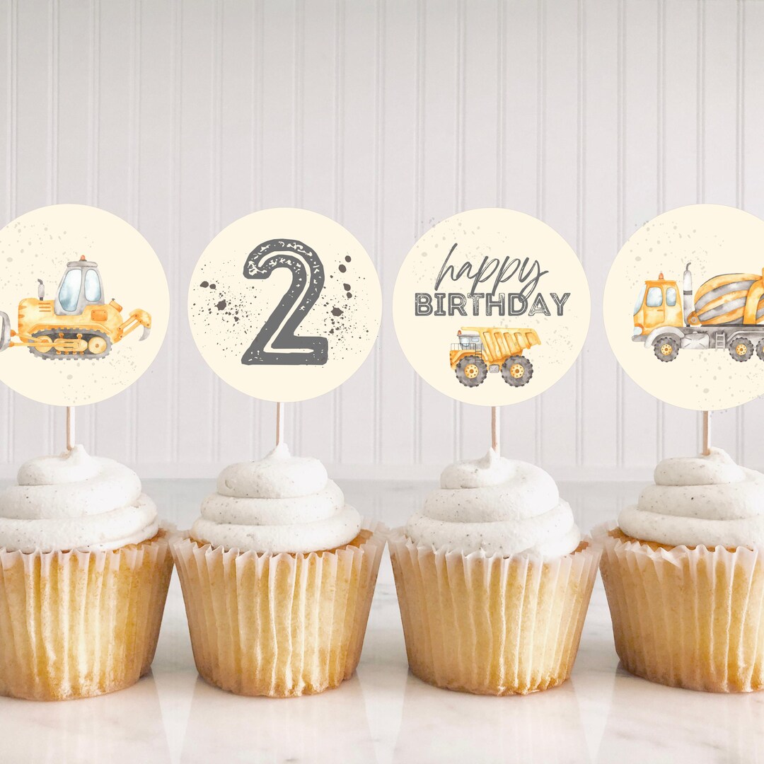 Construction Cupcake Topper Template Editable Birthday Theme Digital ...