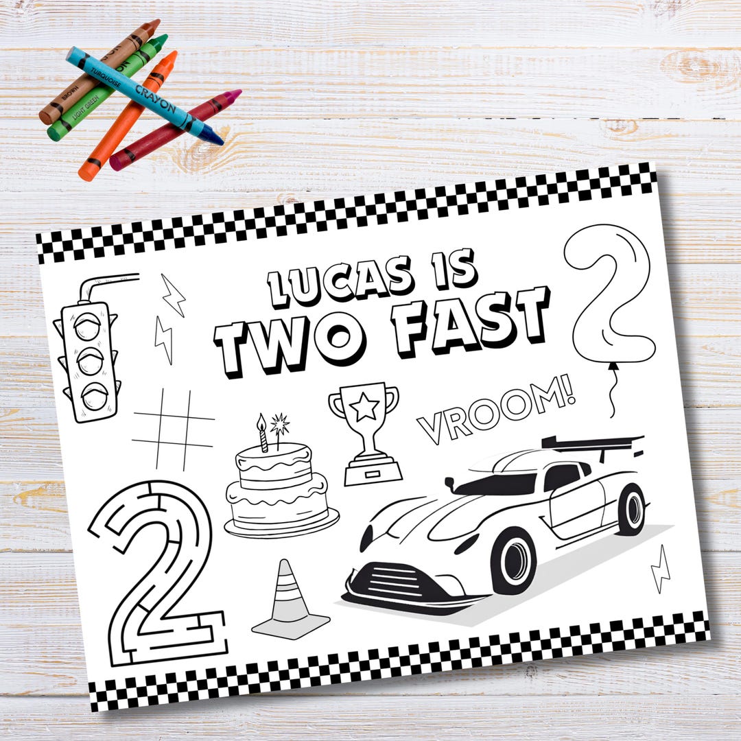 Two Fast Race Car Activity Coloring Page Template | Editable Truck ...
