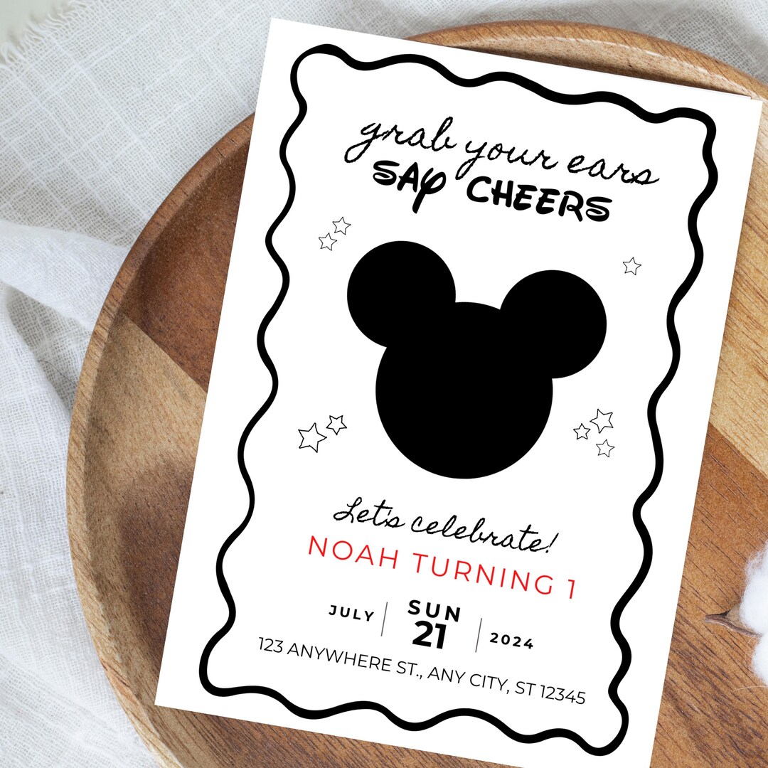 Editable Modern Mickey Mouse / Grab Your Ears, Say Cheers / Disney ...
