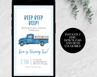 Little Blue Truck Birthday Invitation - Etsy