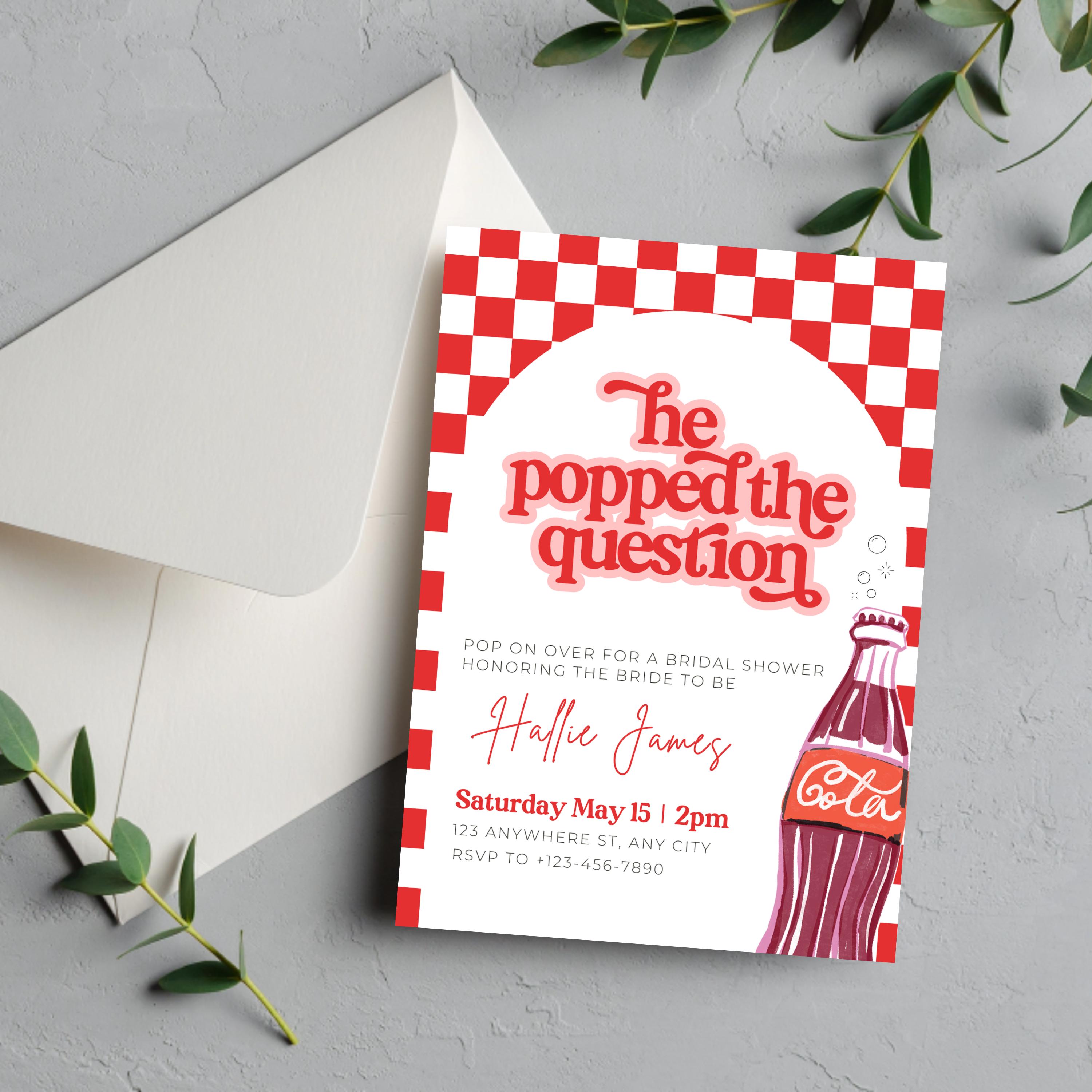 He Popped the Question Soda Bridal Shower Invitation, Template Editable ...
