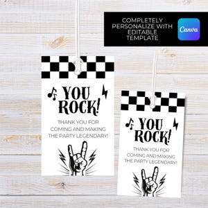Rock & Roll Favor Thank You Tag Template | Editable Birthday Theme ...