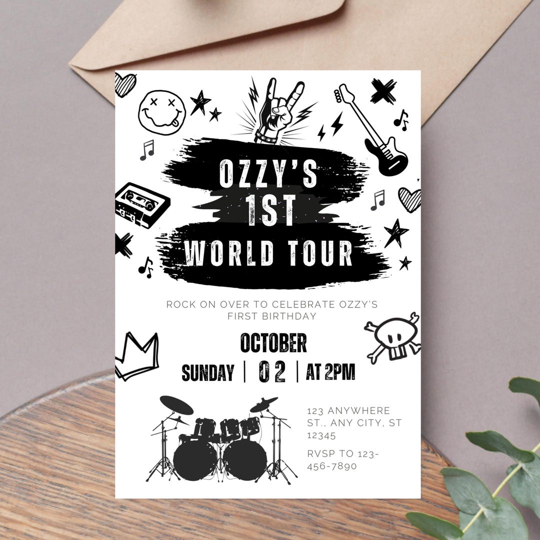 First World Tour Rock & Roll Invitation Template | Editable One 1st ...