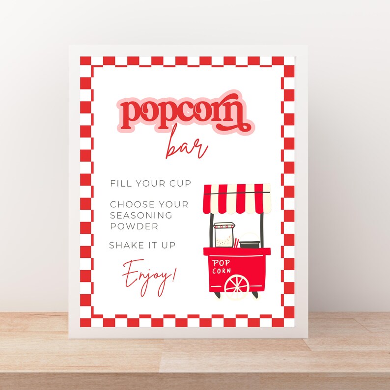 Popcorn Bar Sign Party Template Editable Soda Theme Digital Instant ...