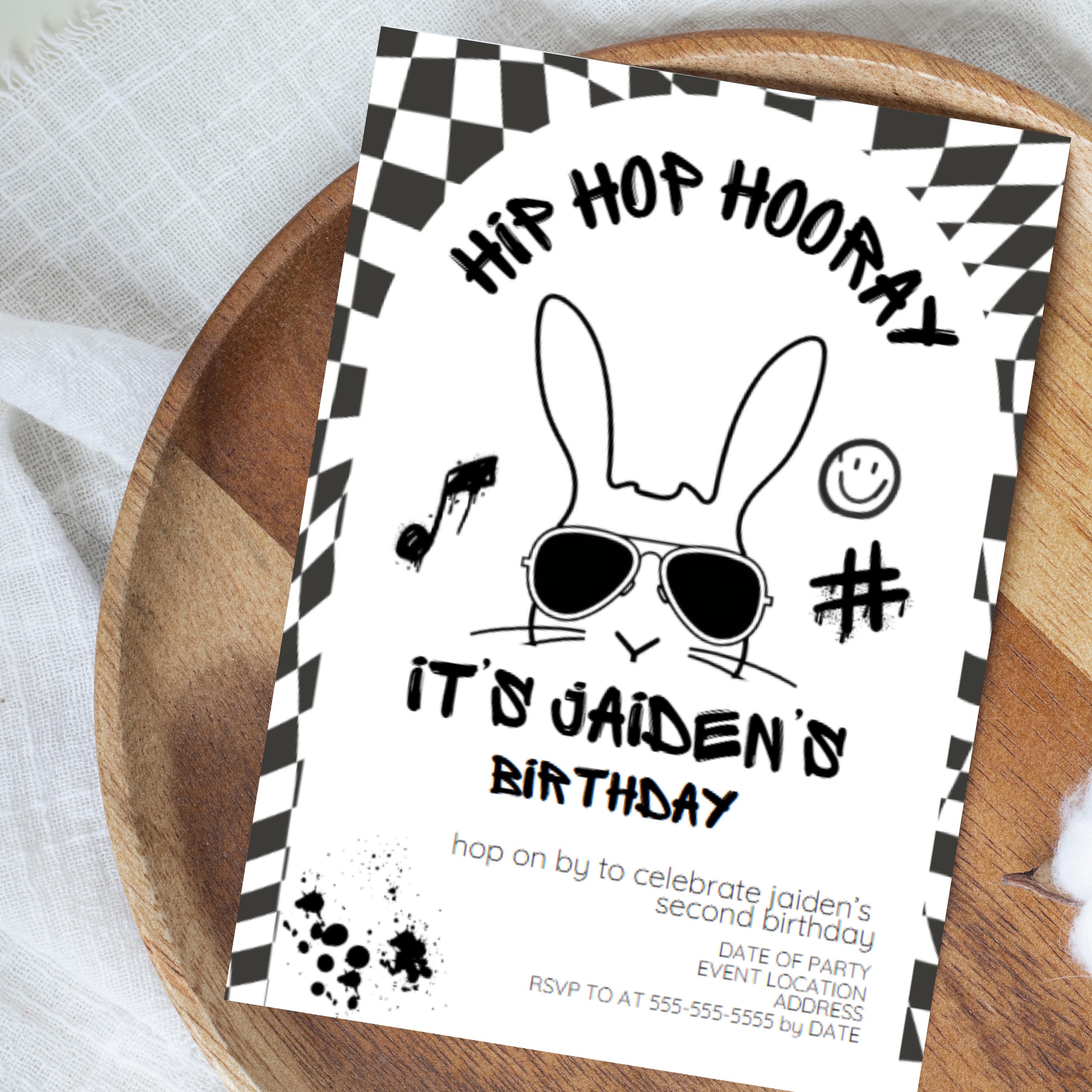 Hip Hop Hooray Bunny Invitation Template | Editable Easter Birthday ...