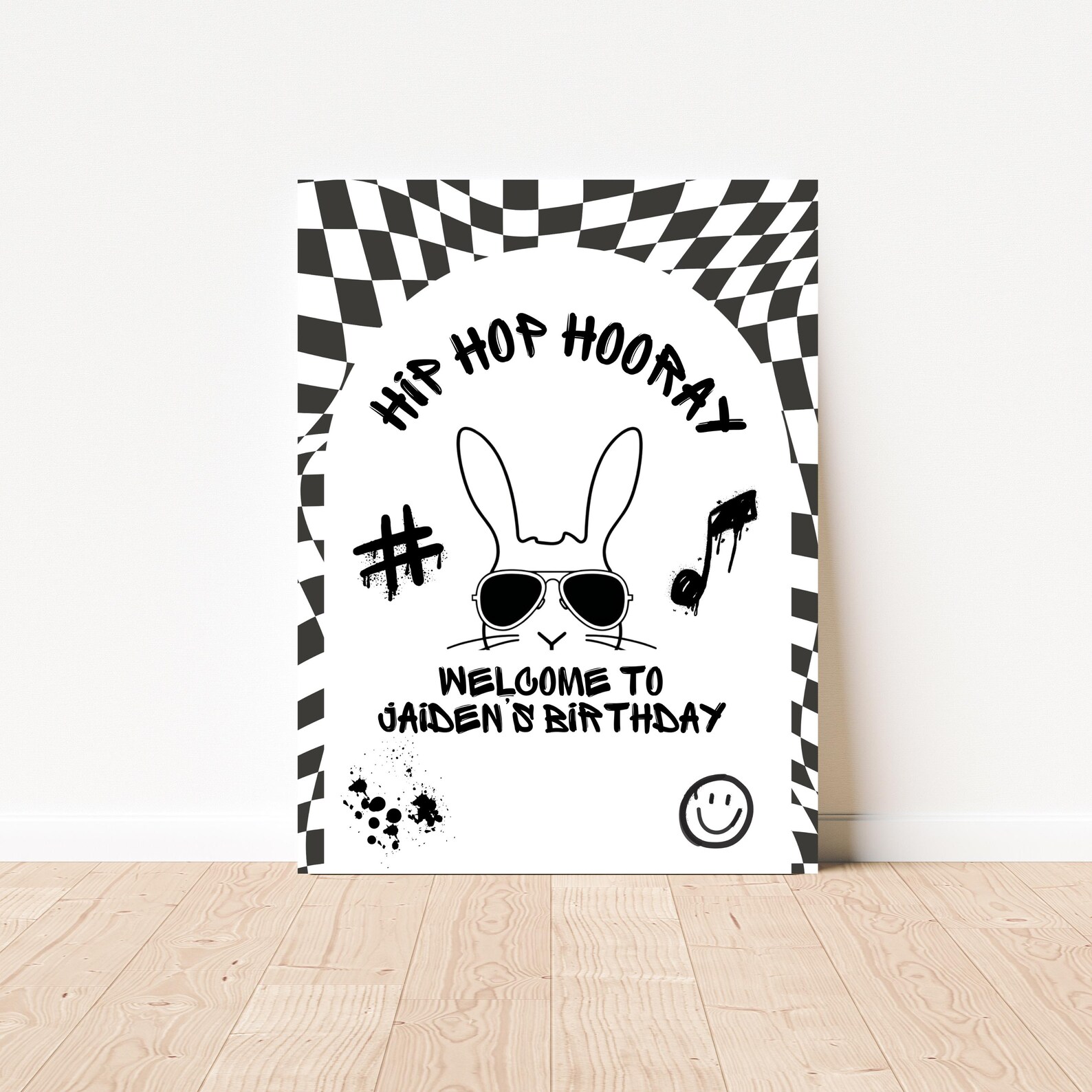 Hip Hop Hooray Bunny Welcome Sign Template | Editable Easter Birthday ...