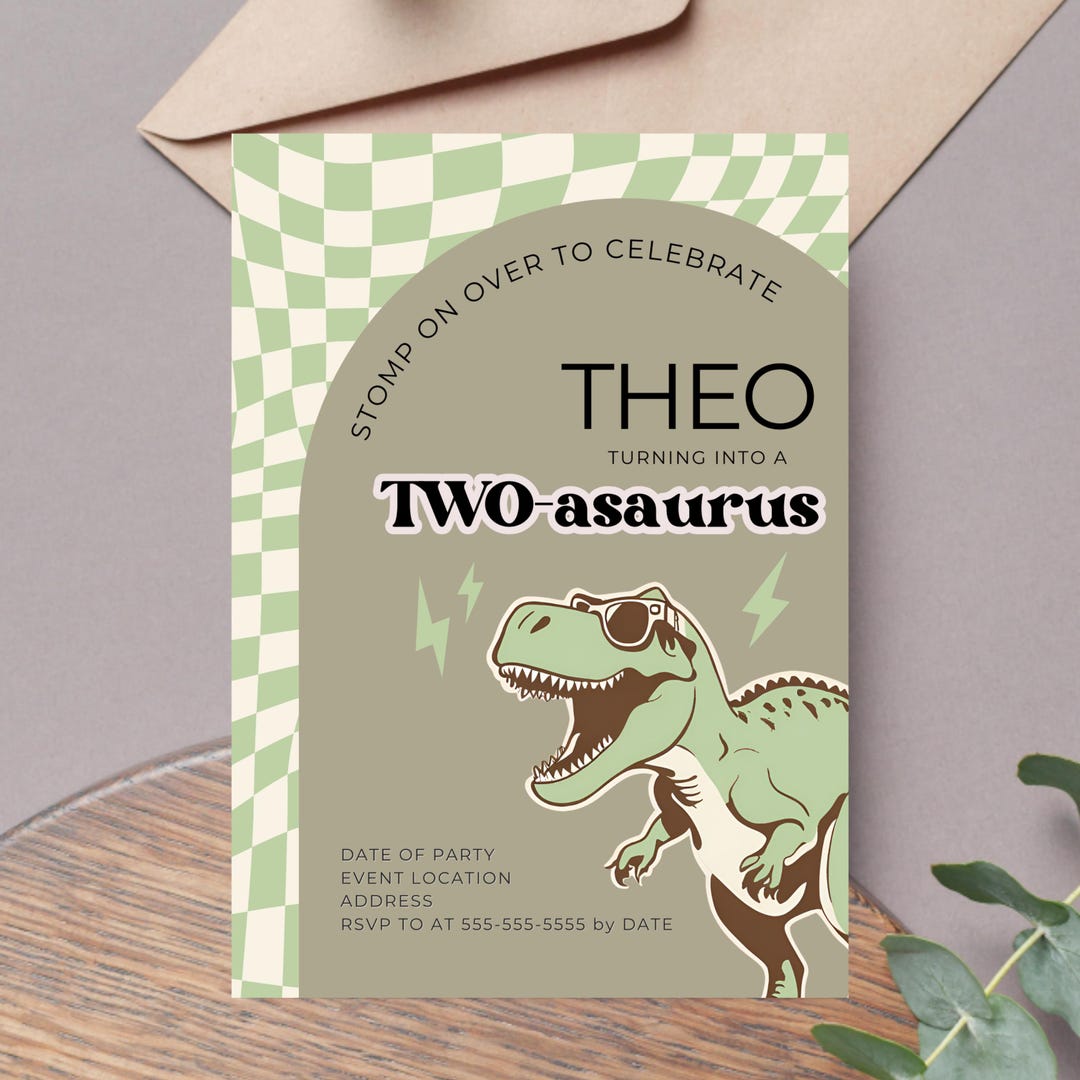 Editable Modern Two-asaurus / Dinosaur Theme 2nd Birthday Invite - Etsy