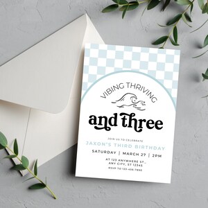 Vibing, Thriving & 3 Surf Wave 3rd Birthday Invitation Template ...