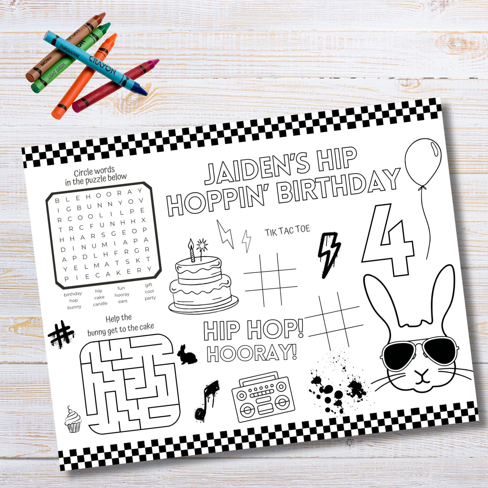 Hip Hop Hooray Bunny Activity Coloring Page Template | Editable Easter ...