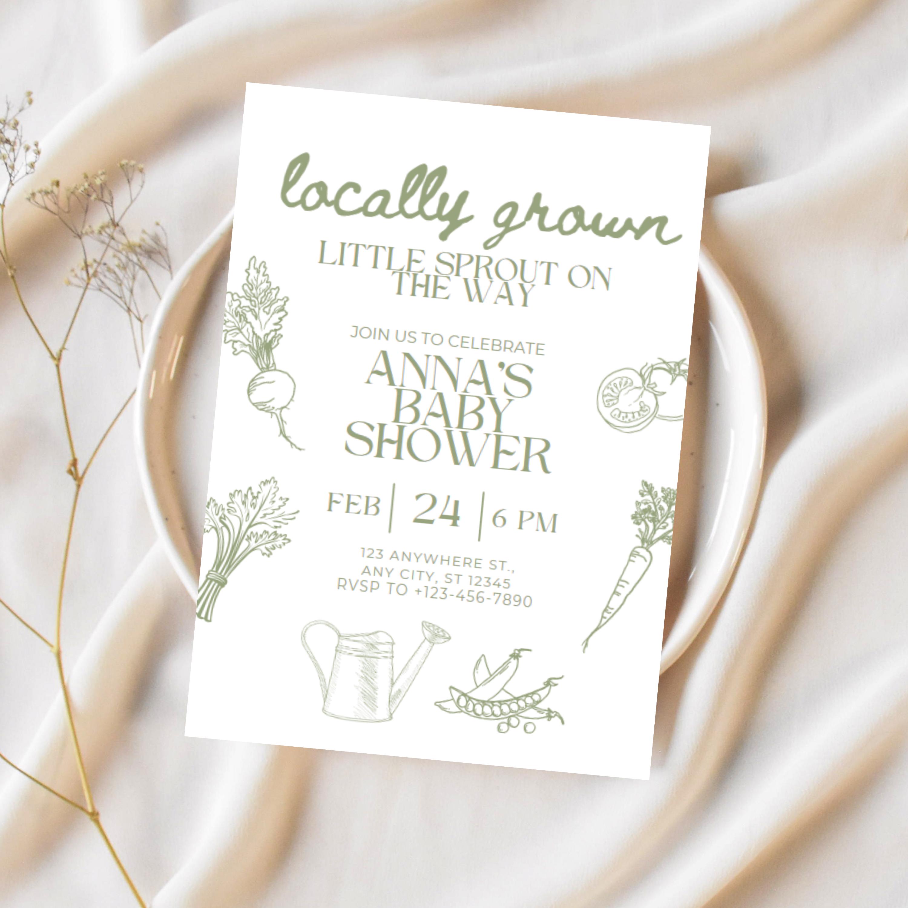 Editable Locally Grown / Little Sprout on the Way Baby Shower Theme ...