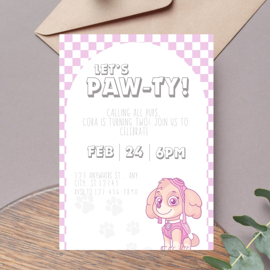 Paw Patrol Skye Invitation Template | Birthday Theme | Let’s Paw-ty ...