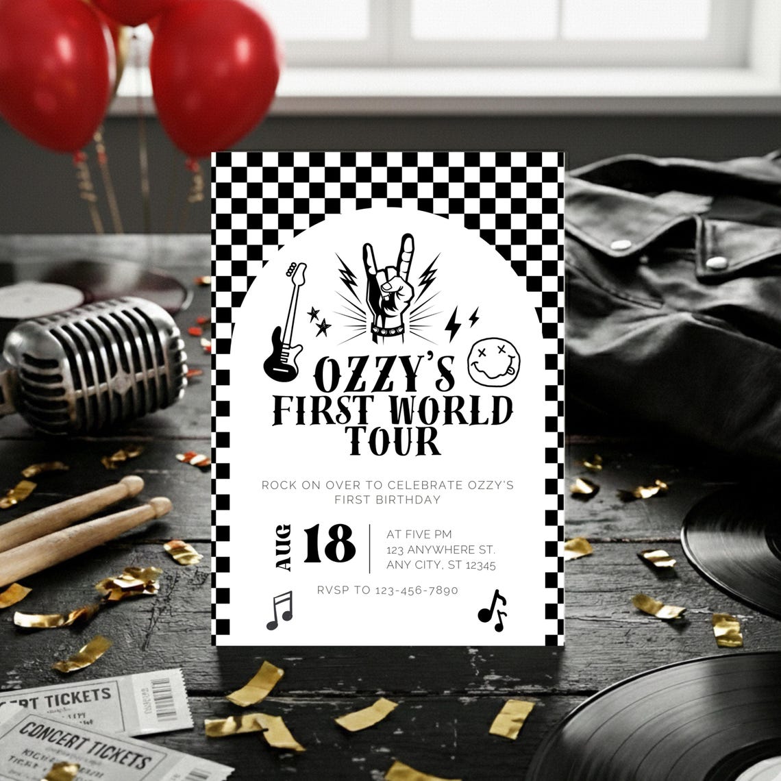 First World Tour Rock & Roll Invitation Template | Editable One 1st ...
