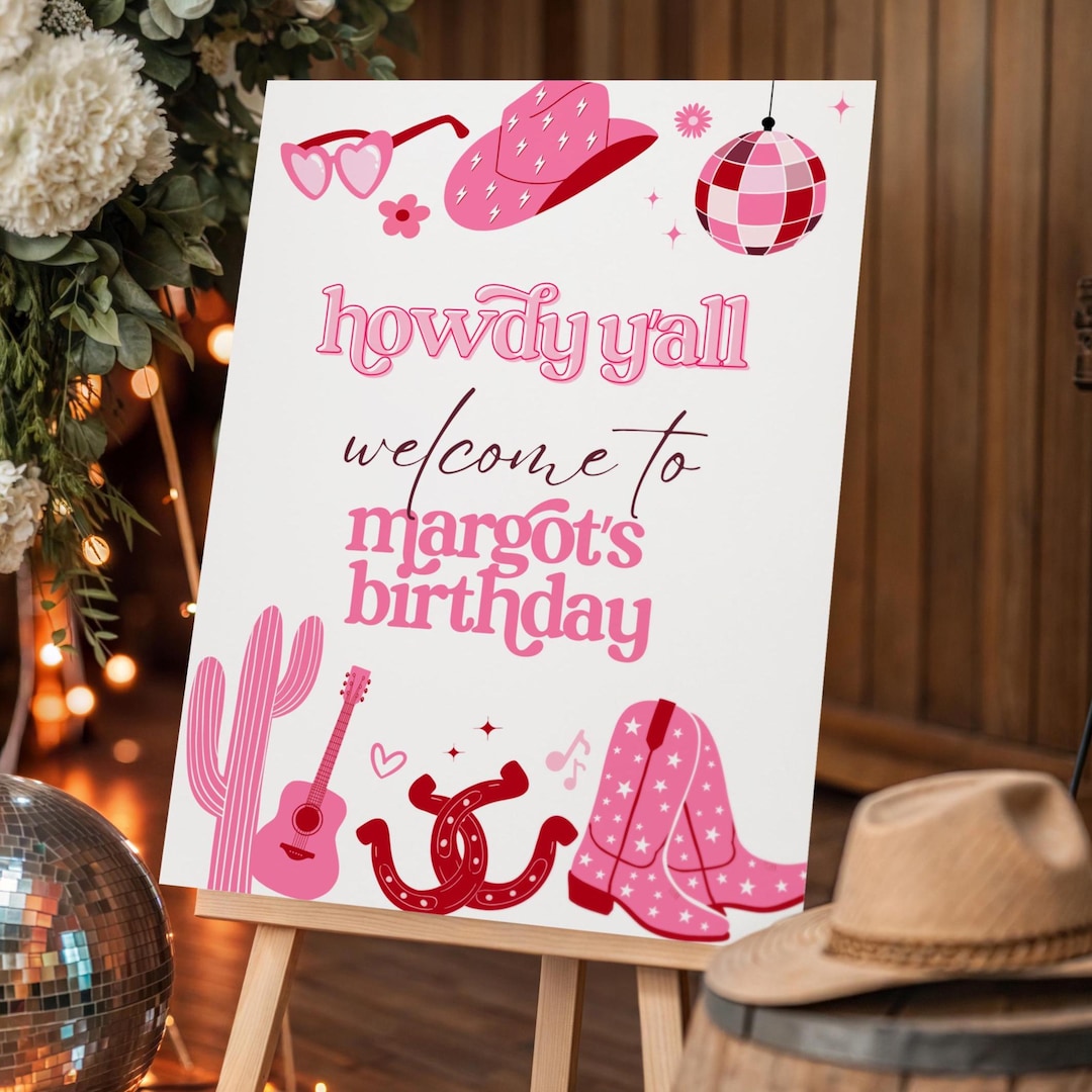 Disco Cowgirl Rodeo Birthday Welcome Sign Template Editable Girl Theme ...