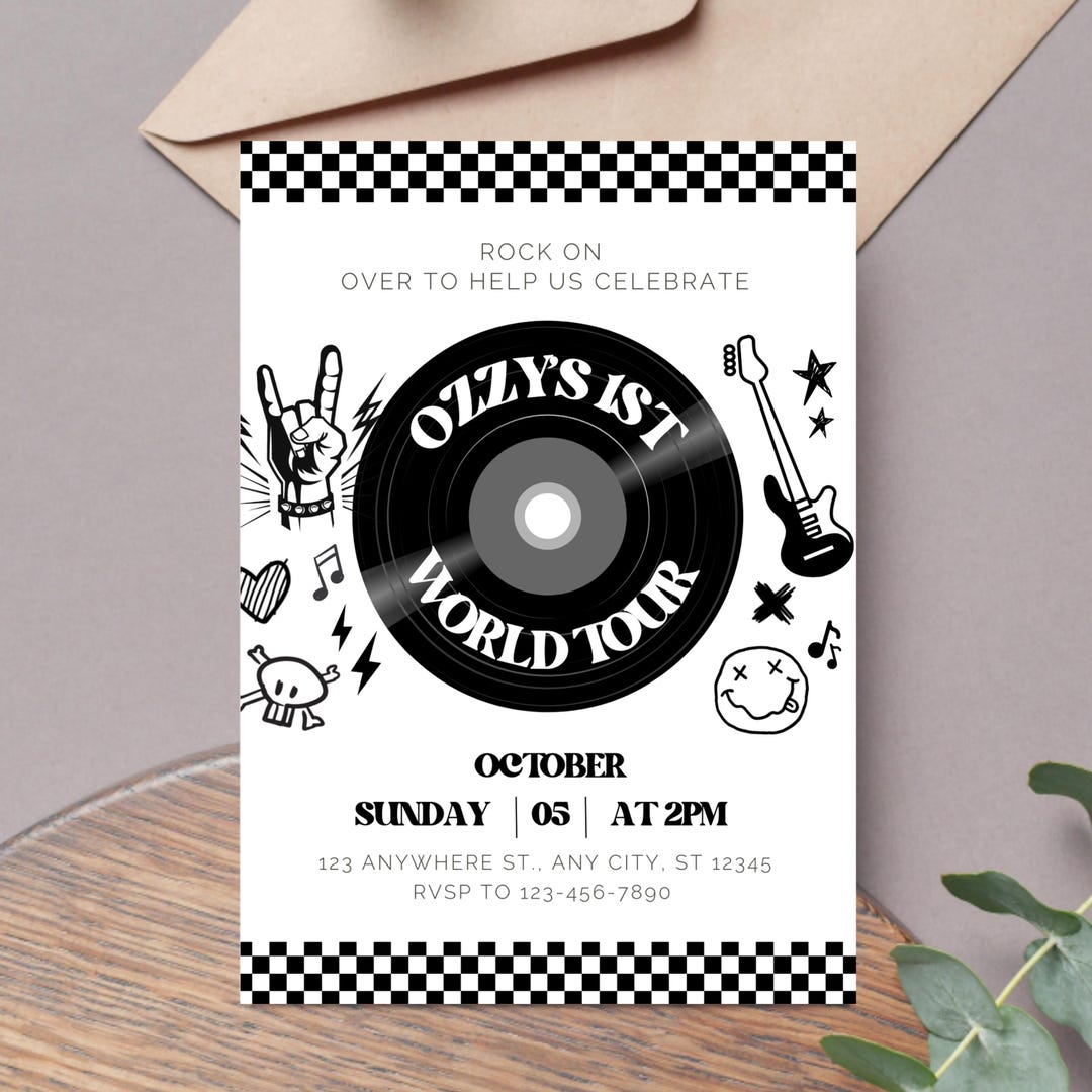 First World Tour Rock & Roll Invitation Template | Editable One 1st ...
