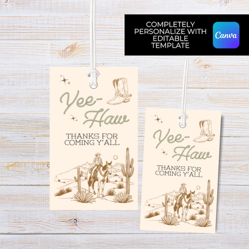 Western Favor Thank You Tag Template | Editable Boy Theme | Loot Bag ...