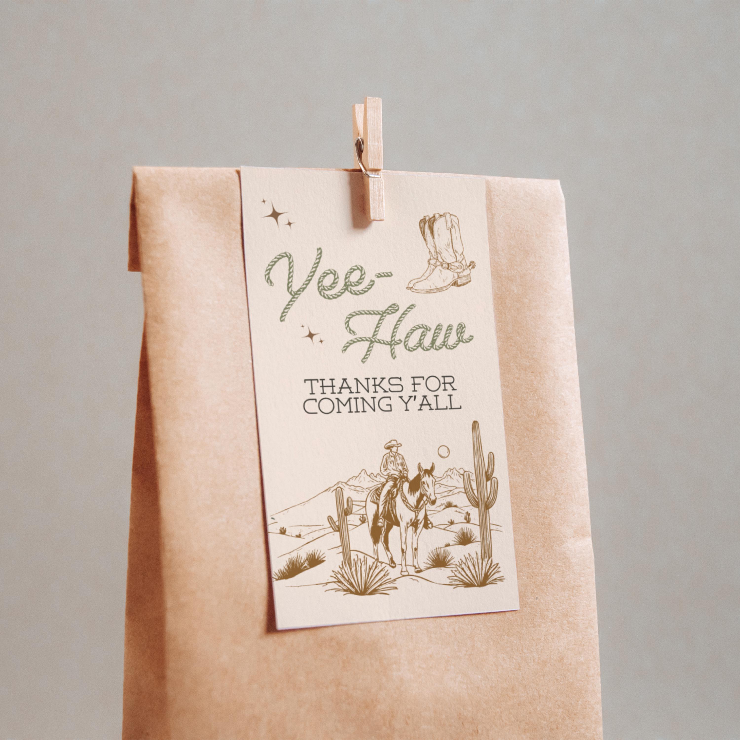 Western Favor Thank You Tag Template | Editable Boy Theme | Loot Bag ...