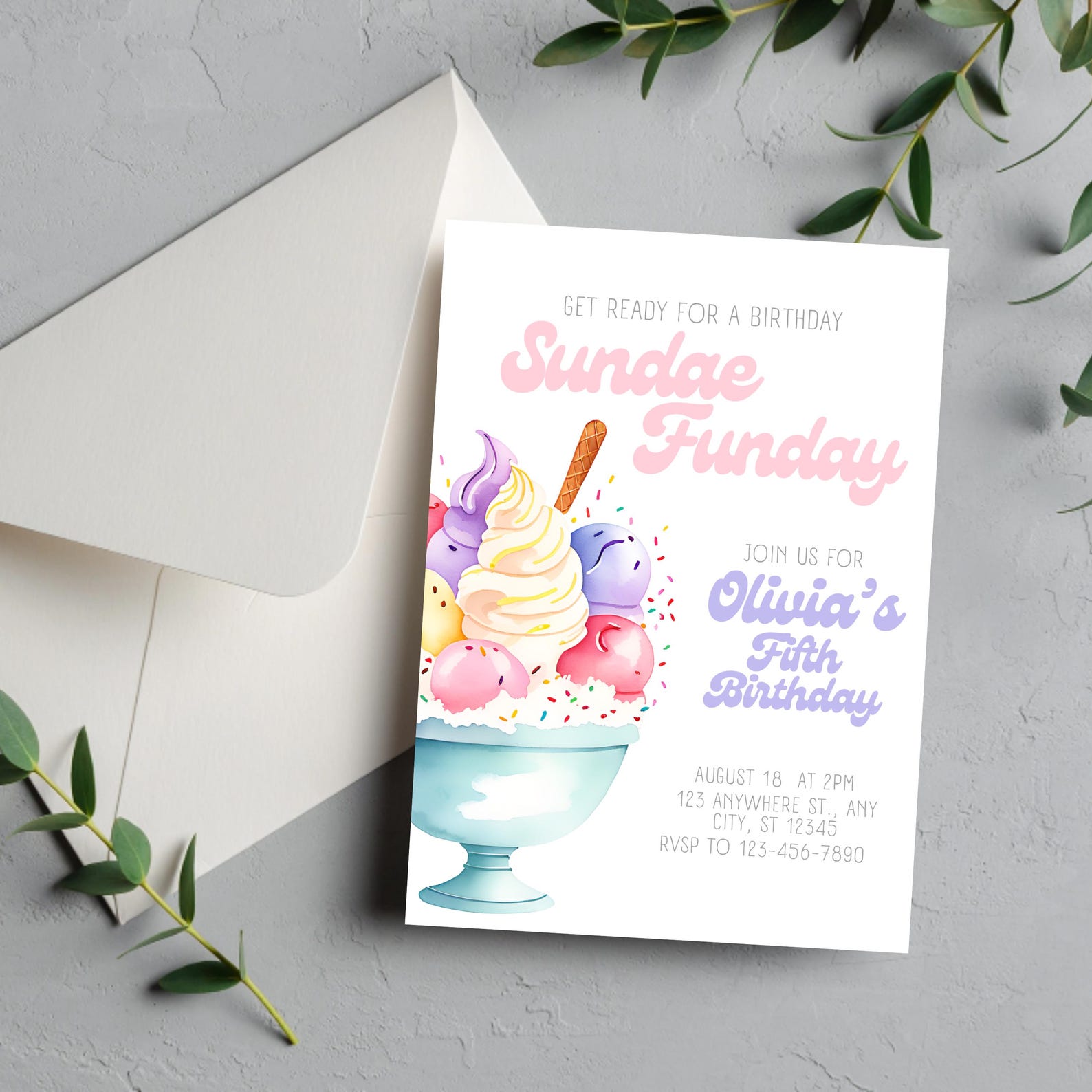 Ice Cream Sundae Funday Invitation Template, Editable Birthday Theme ...