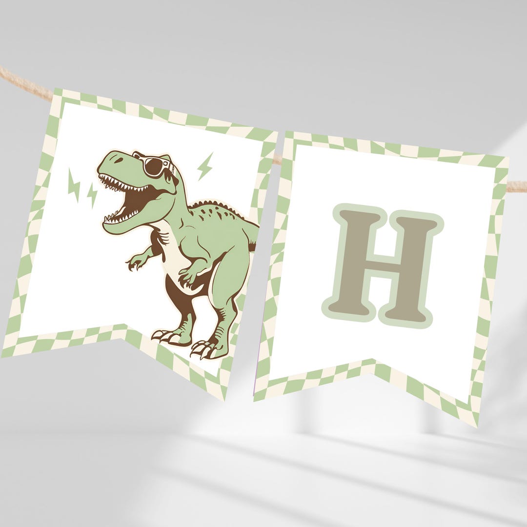 Dinosaur Birthday Hanging Wall Banner Template Editable Boy Theme ...