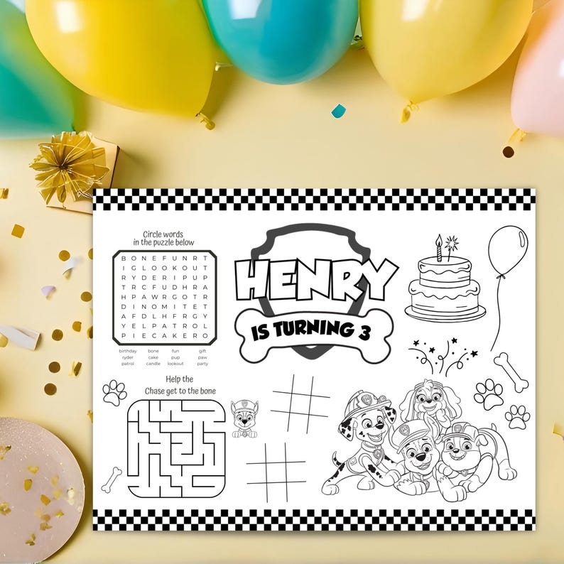 Editable Paw Patrol / Marshall Chase Rubble Birthday Theme Activity ...