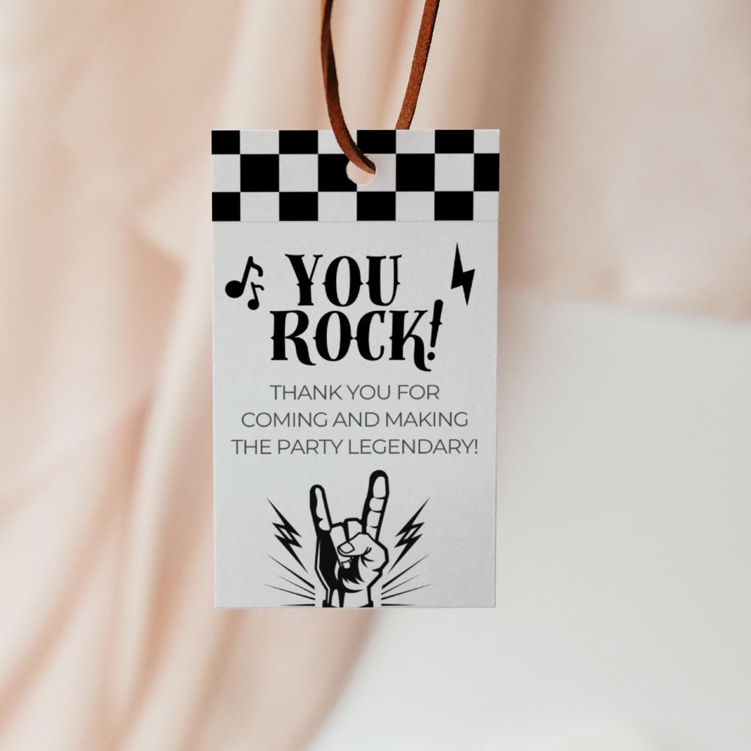 Rock & Roll Favor Thank You Tag Template | Editable Birthday Theme ...