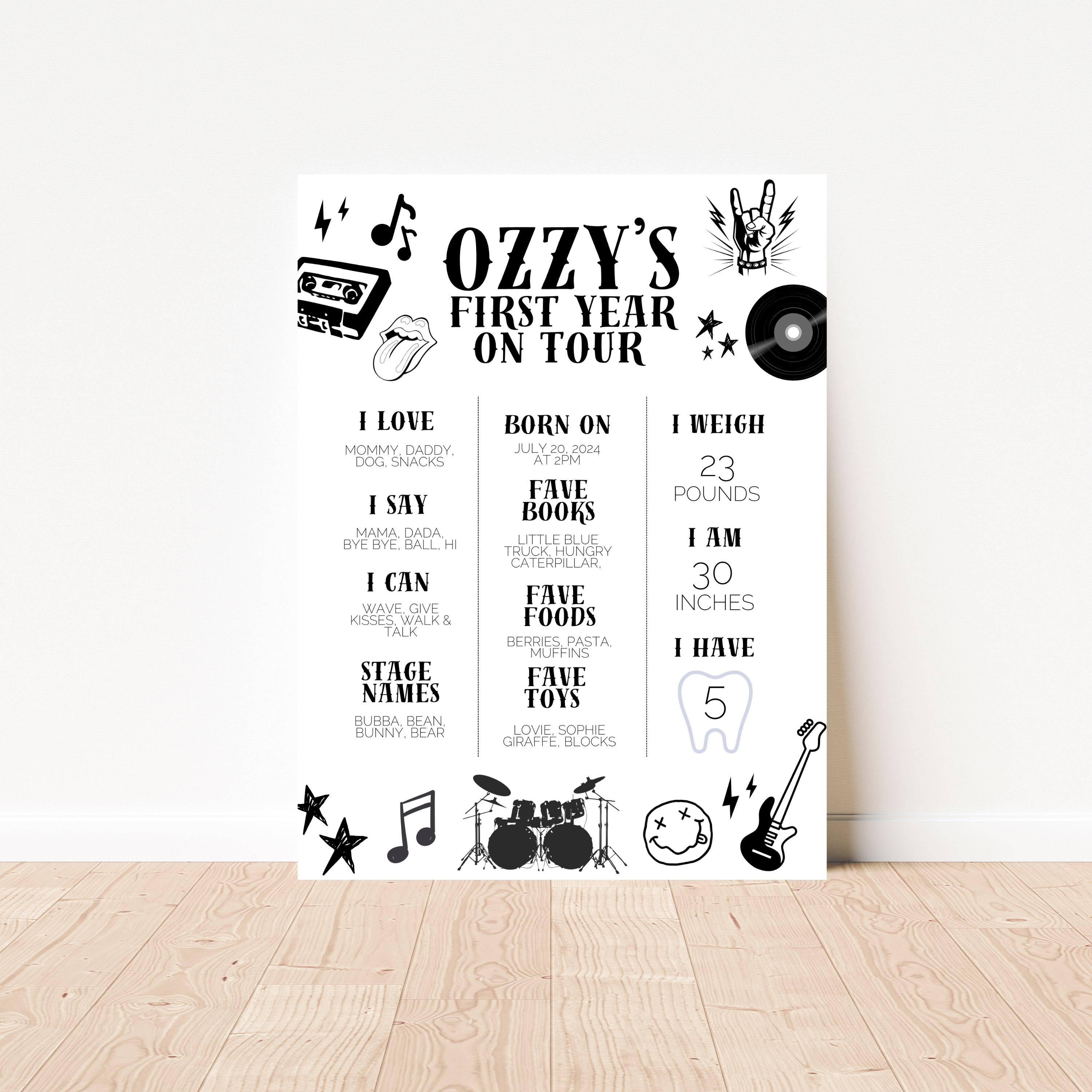 First World Tour Rock & Roll First Year Facts Poster Template, Editable ...