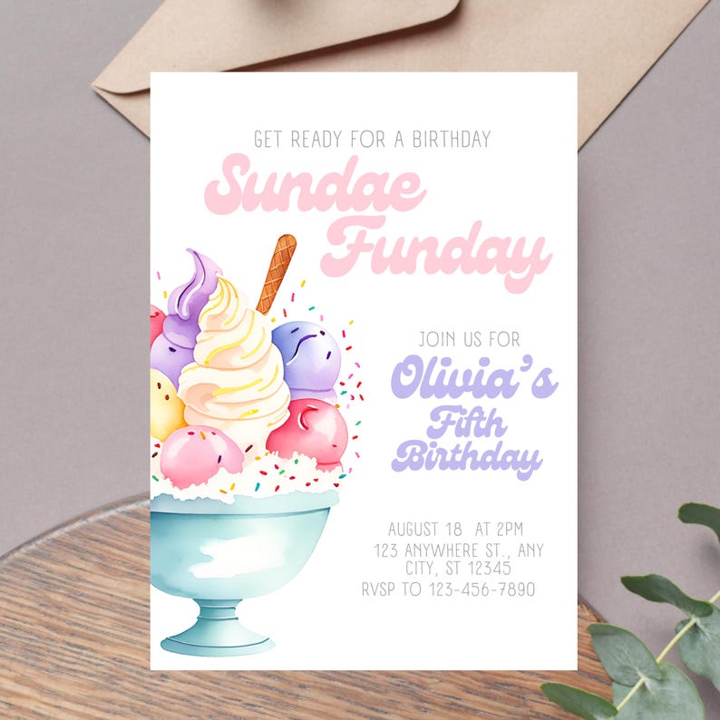 Ice Cream Sundae Funday Invitation Template, Editable Birthday Theme ...