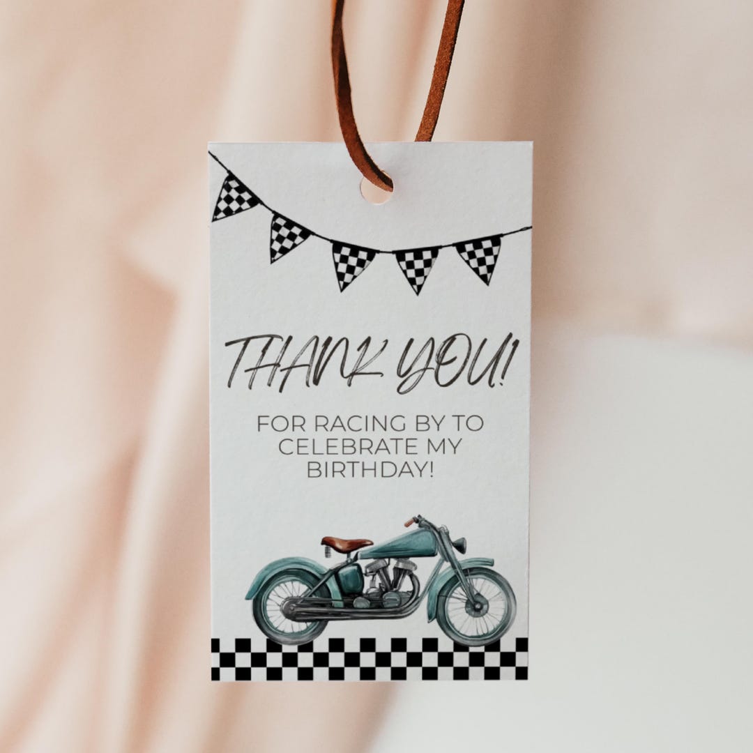 Motorcycle Dirt Bike Birthday Thank You Favor Tags Template | Editable ...