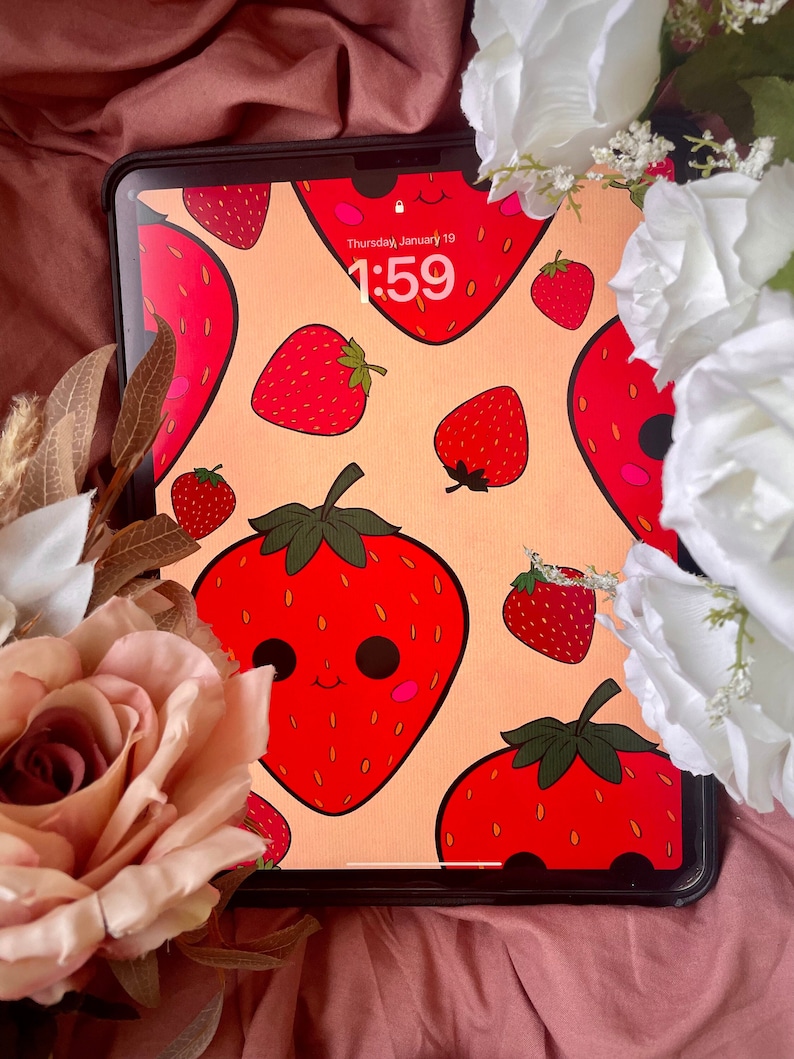 Cute Strawberry Digital Wallpaper - Digital Download - Etsy