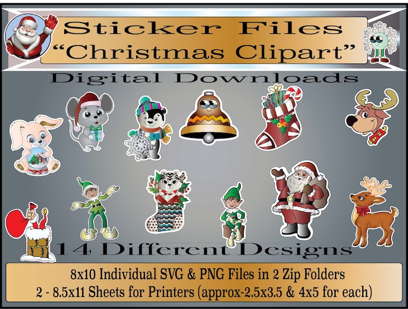 Christmas Sticker Files - Cricut Sticker Sheets - Colorful Christmas ...