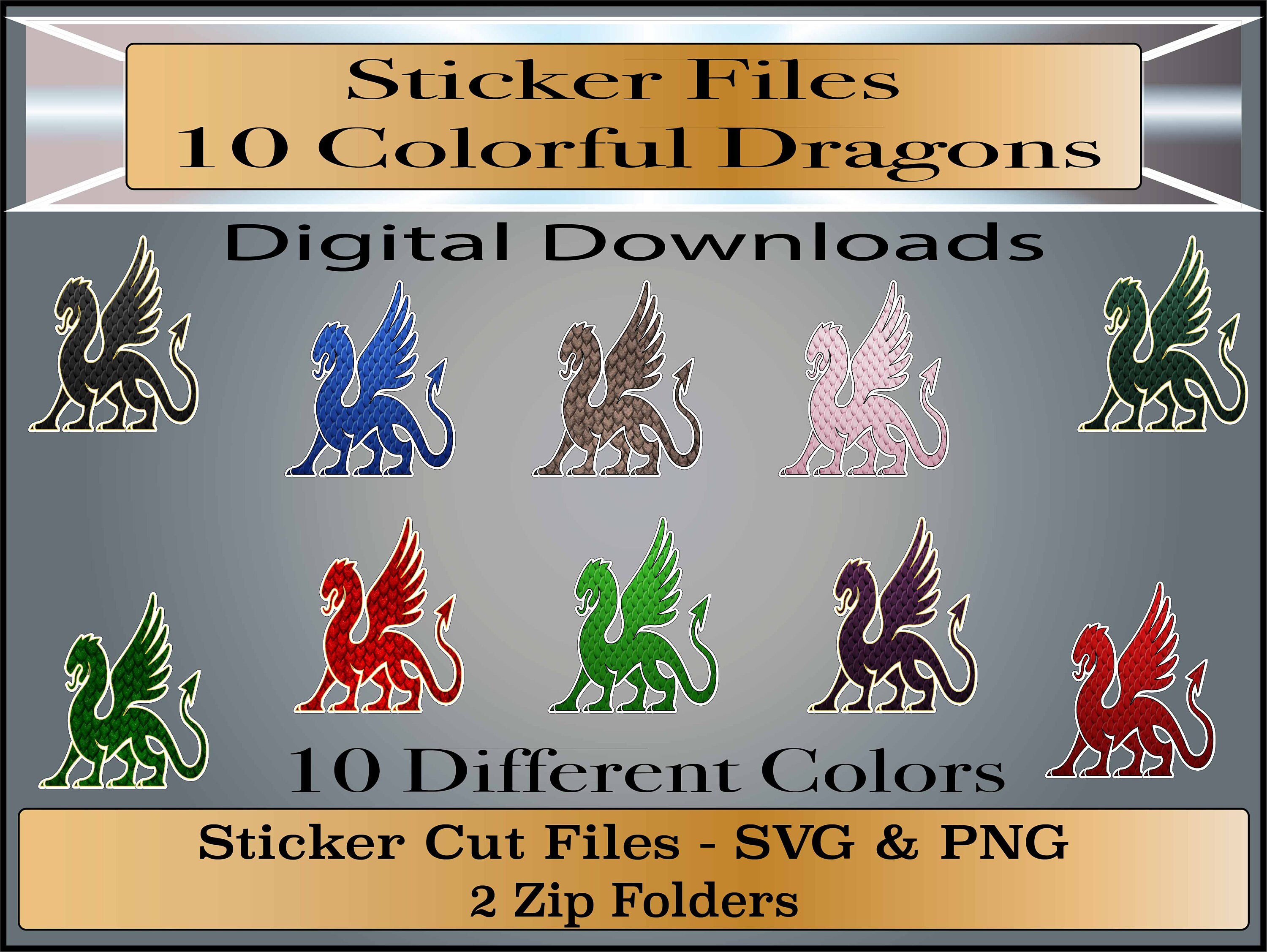 Dragon Sticker Files - Sticker SVG/PNG Files - Set of 10 Colorful ...