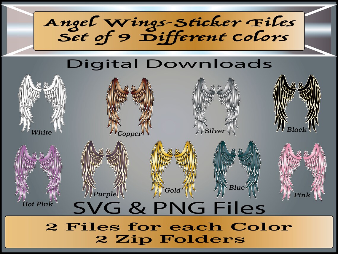 Angel Wings Stickers - SVG-PNG Stickers/cut Files - Angel Wings in 9 ...
