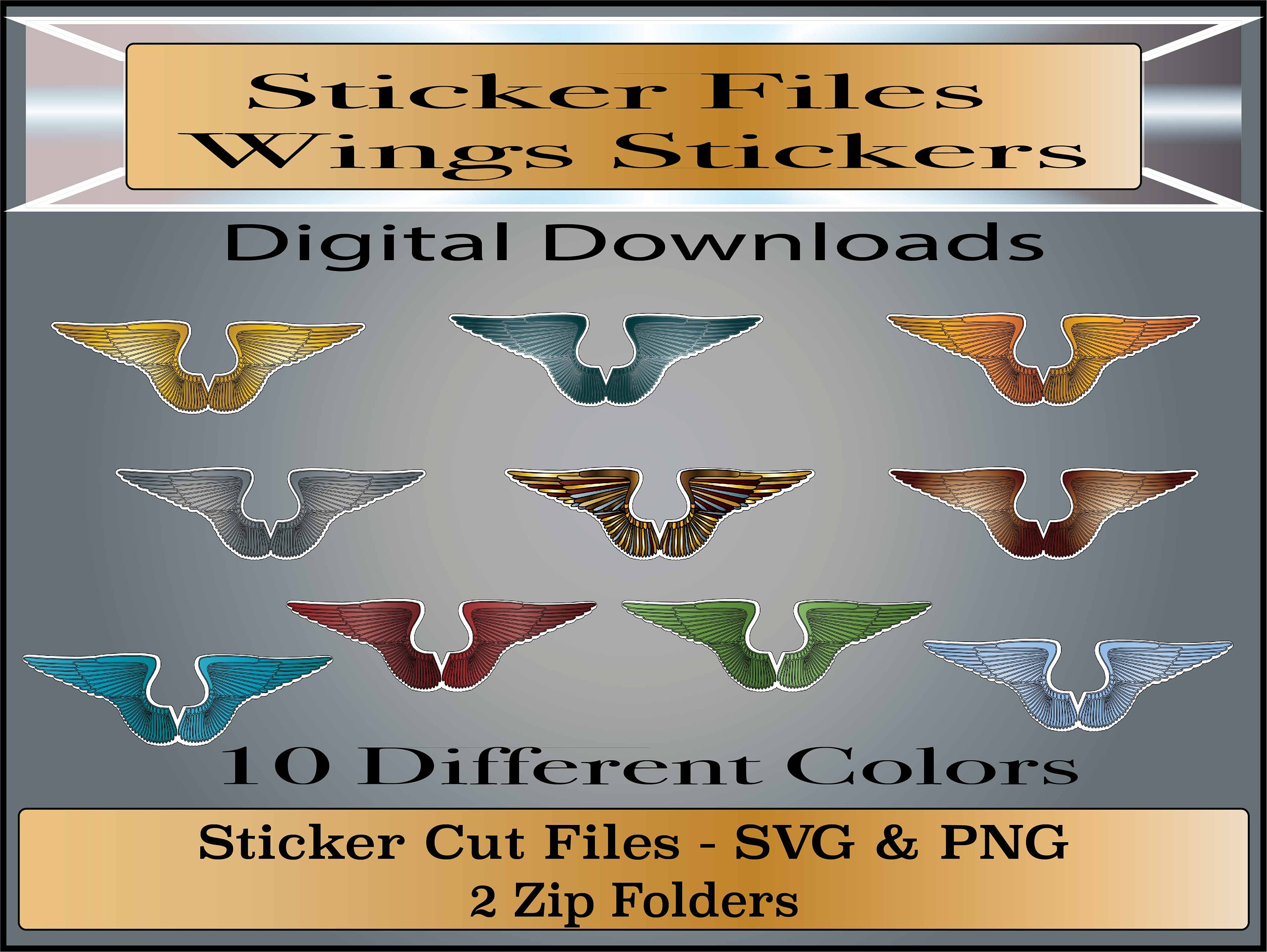 Wings Stickers SVG-PNG Stickers/cut Files Angel Wings in 10 Different ...