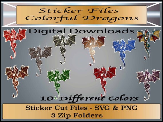 Dragon Sticker Files Sticker SVG/PNG Files Set of 10 - Etsy
