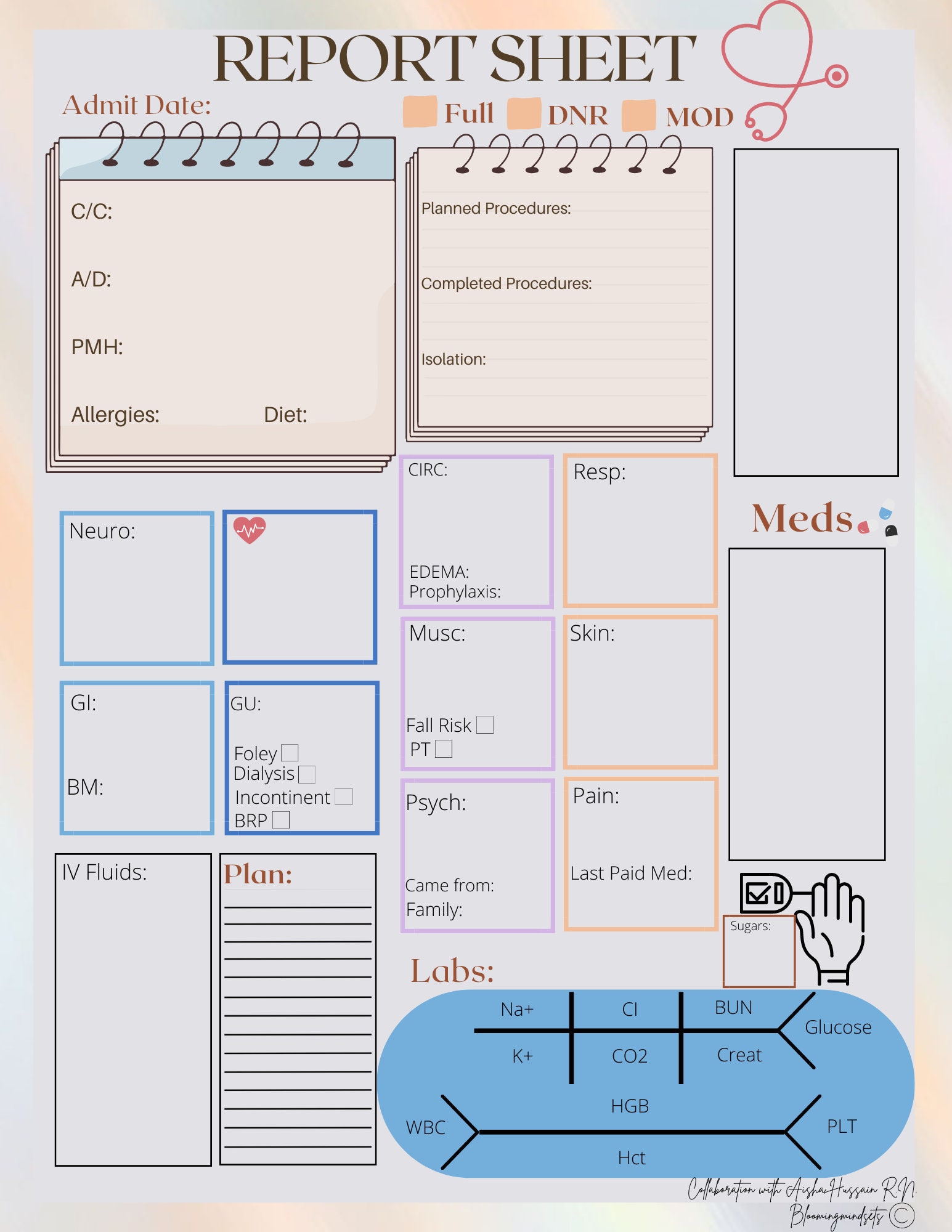Nurse Report Sheet Template - Etsy