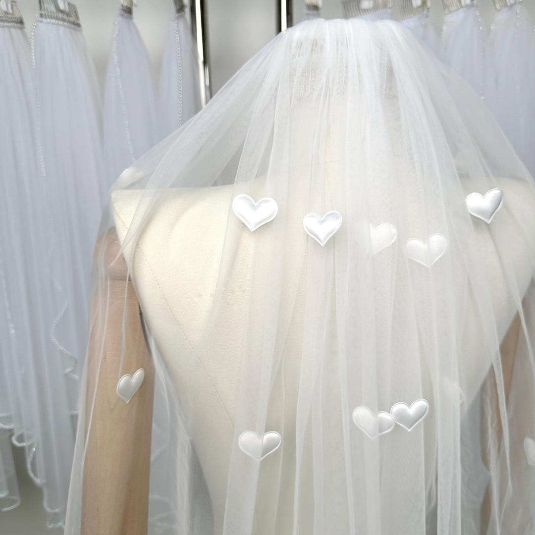 One Tier Veil,heart Veil,blusher Veil,white Wedding Veil,elegant ...