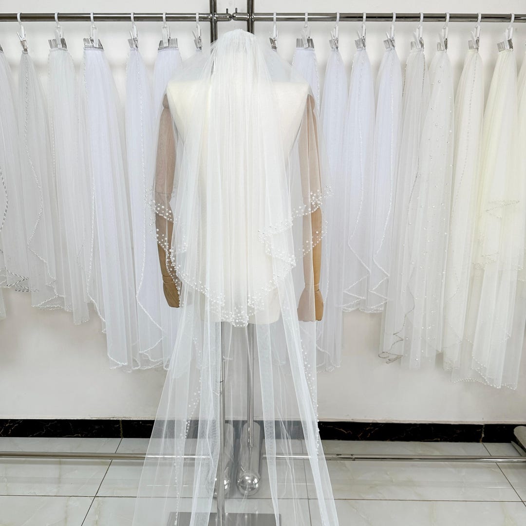 Pearl Crystal Edge Veil,beaded Bridal Veil,crystal Pearls Veil,pearl ...