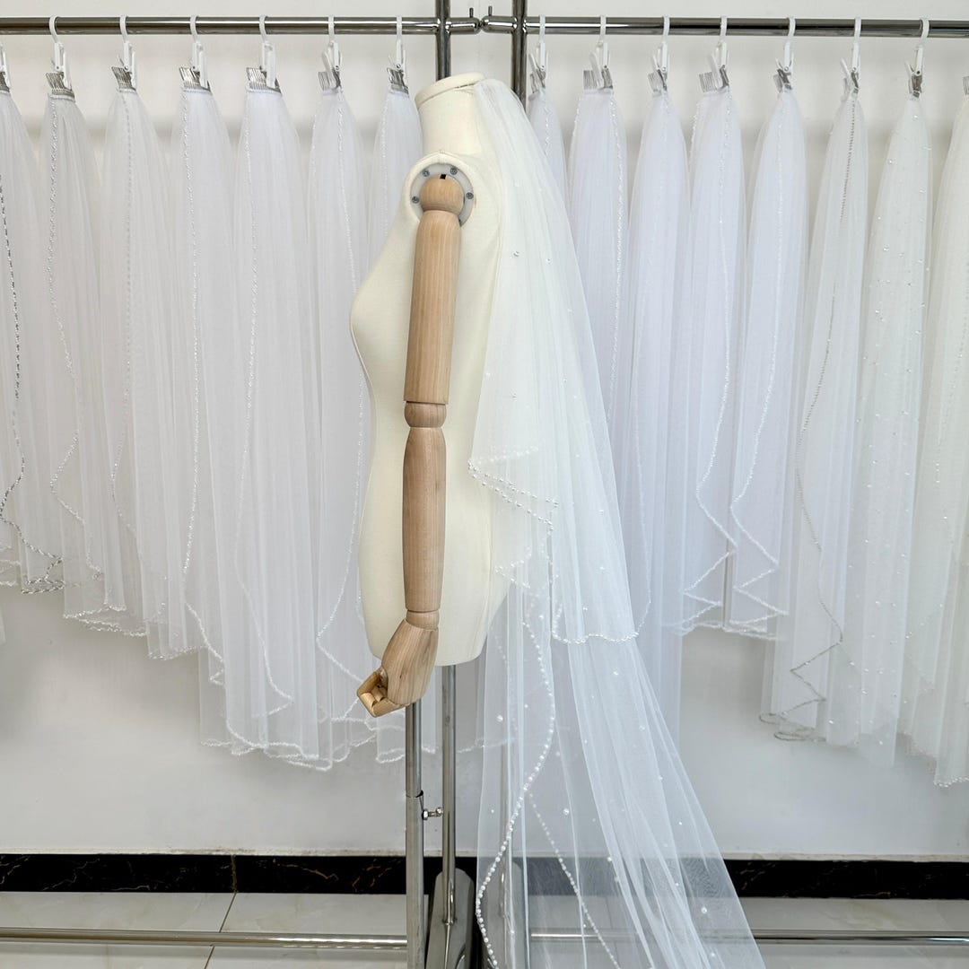 Pearl Crystal Edge Veil,pearl Wedding Veil,beaded Edge Cathedral Bridal ...