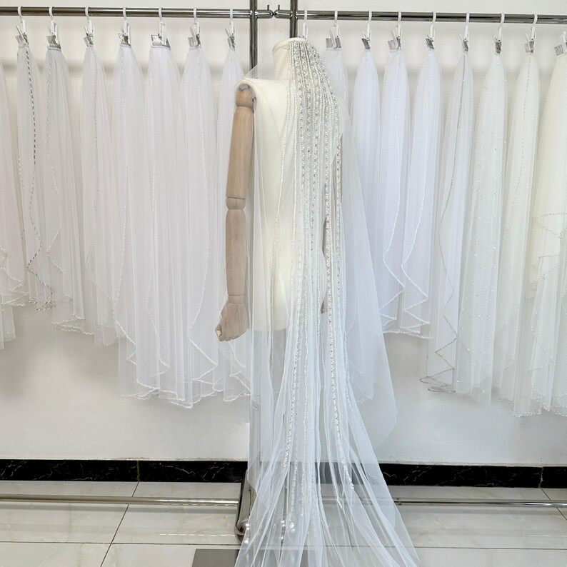 Beaded Bridal Veil,rhinestones Wedding Veil,pearl Beaded Wedding Veil ...