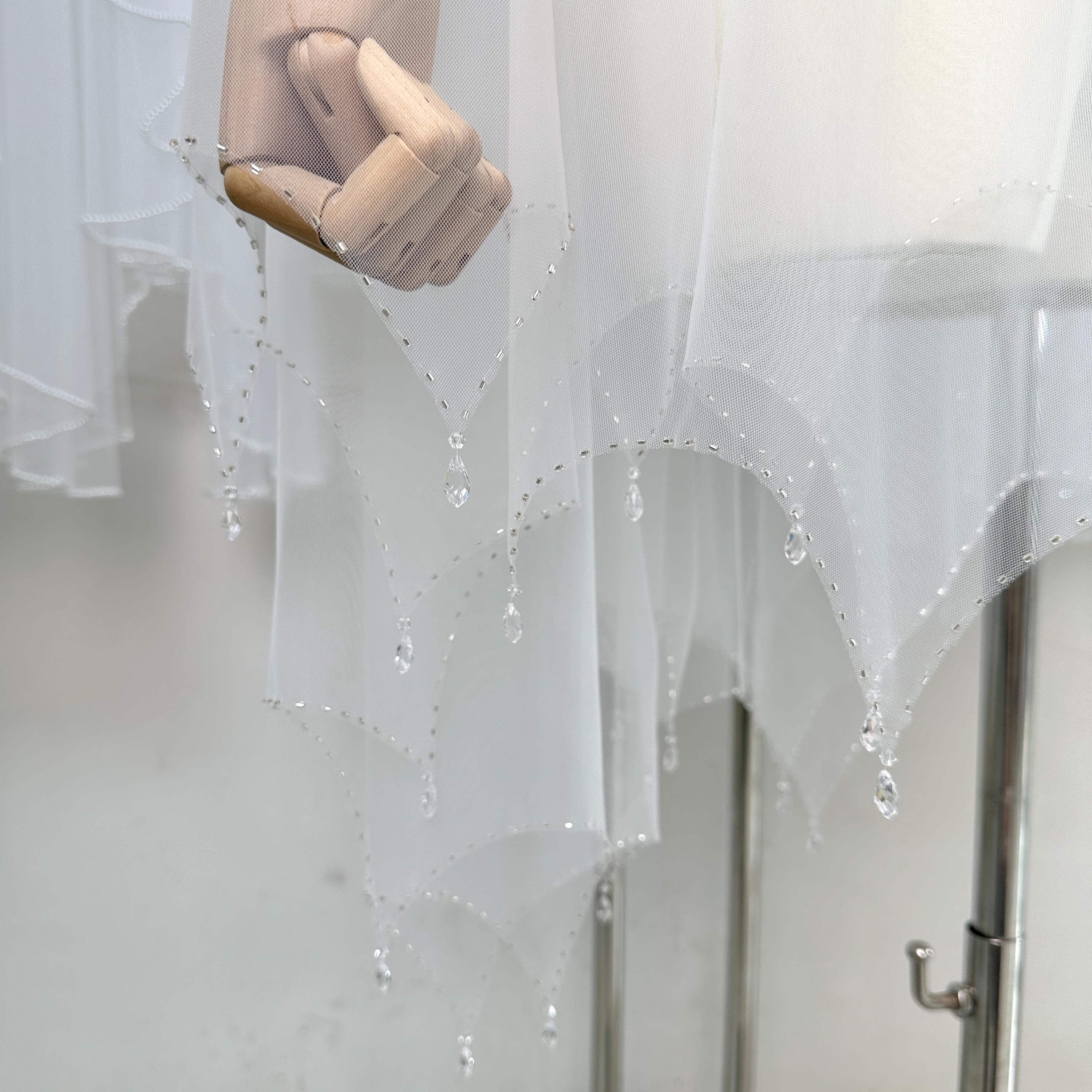 Veil With Crystals Edge,crystal Beaded Veil,beaded Bridal Veil With ...