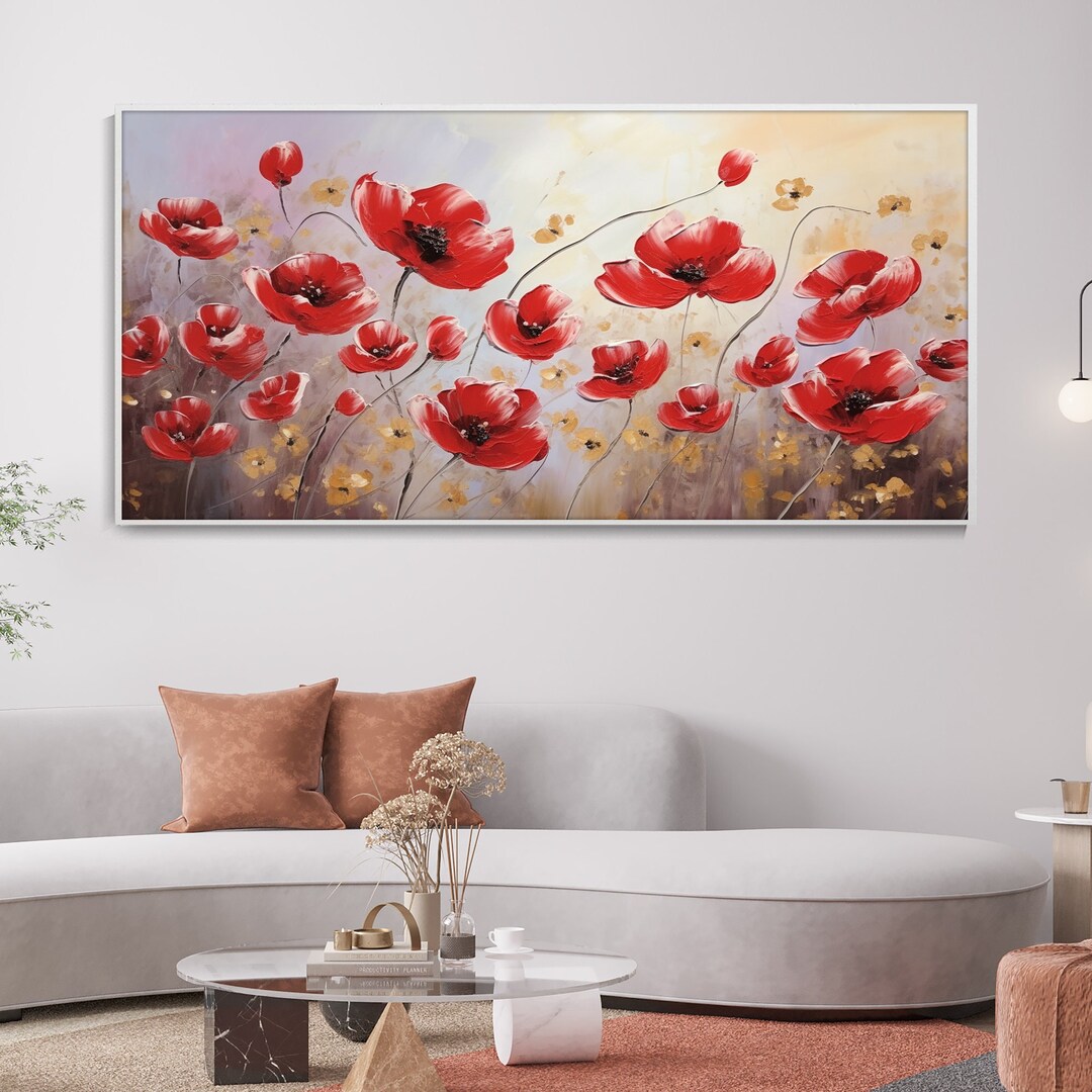 Hand Painted Abstract Red Flower Oil Painting, Blooming Flower Texture ...