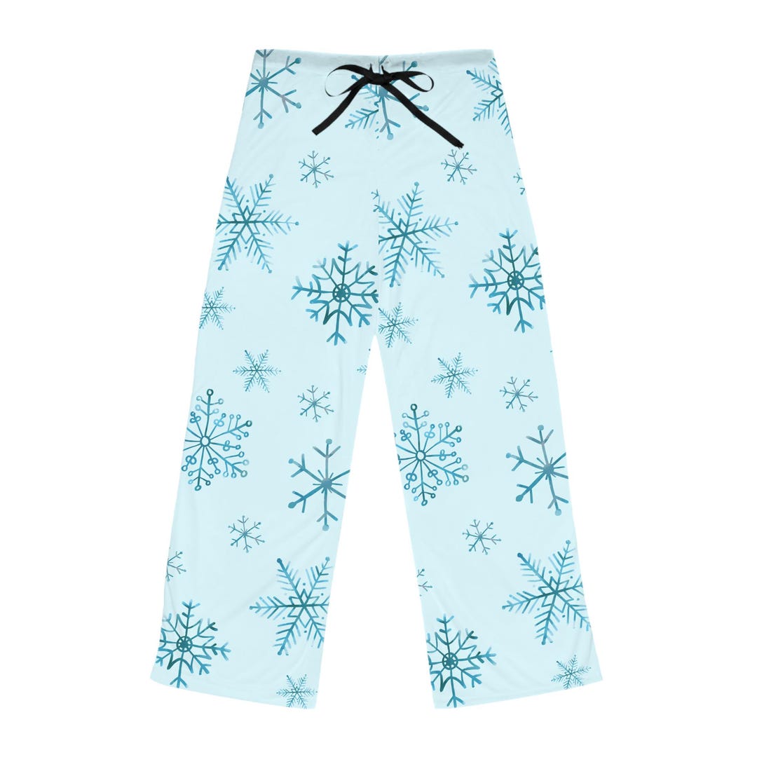 Blue Snowflake Pajama Pants | Winter Snow Pattern Lounge Pants - Etsy