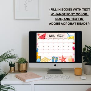 EDITABLE June 2026 Calendar, Printable Calendar, Summer Calendar W ...