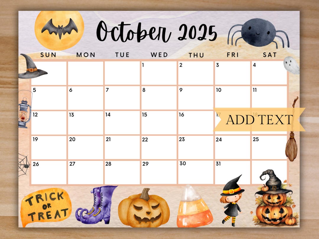 Editable October 2025 Calendar, Printable Spooky Halloween Wall ...