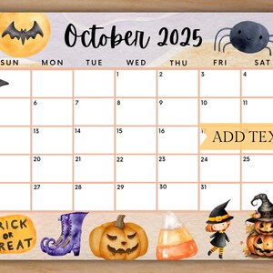 Editable October 2025 Calendar, Printable Spooky Halloween Wall ...