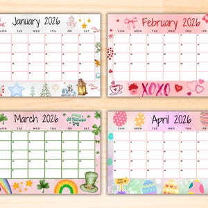 Editable Calendar 2026 Bundle- Printable Calendars Colorful Cute- Kids ...