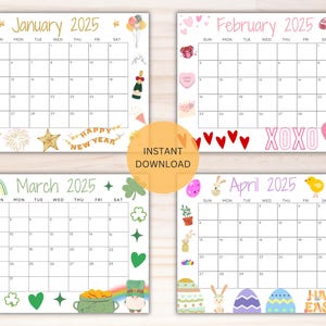 Editable January 2025 Calendar Bundle- Printable Wall Calendar 2025 ...