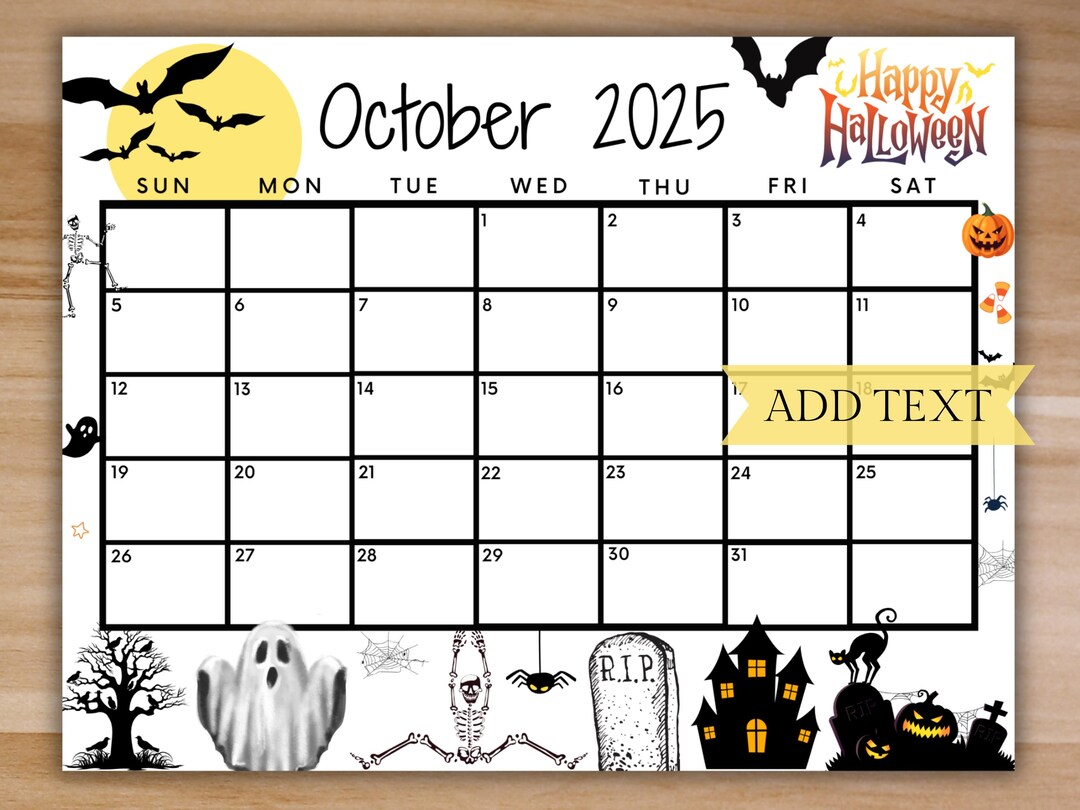 Editable October 2025 Calendar, Printable Happy Halloween Calendar W ...