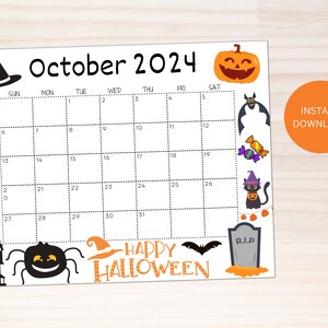 Editable October 2024 Calendar, Printable Calendar, 2024 Cute Calendar ...