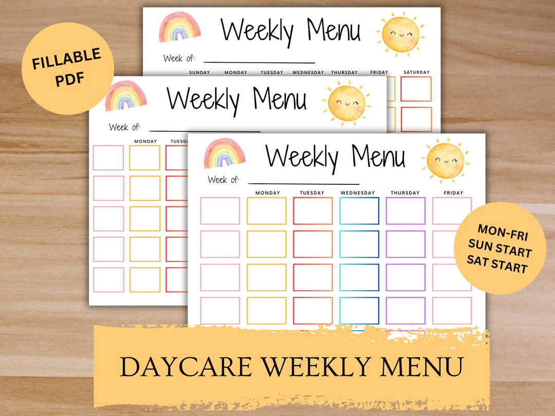 Editable Planner, Daycare Weekly Menu, Daycare Planner, Weekly Planner ...
