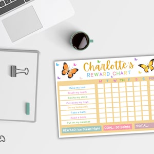 EDITABLE Girls Butterflies Chore Chart, Girls Reward Chart W/ Yellow ...